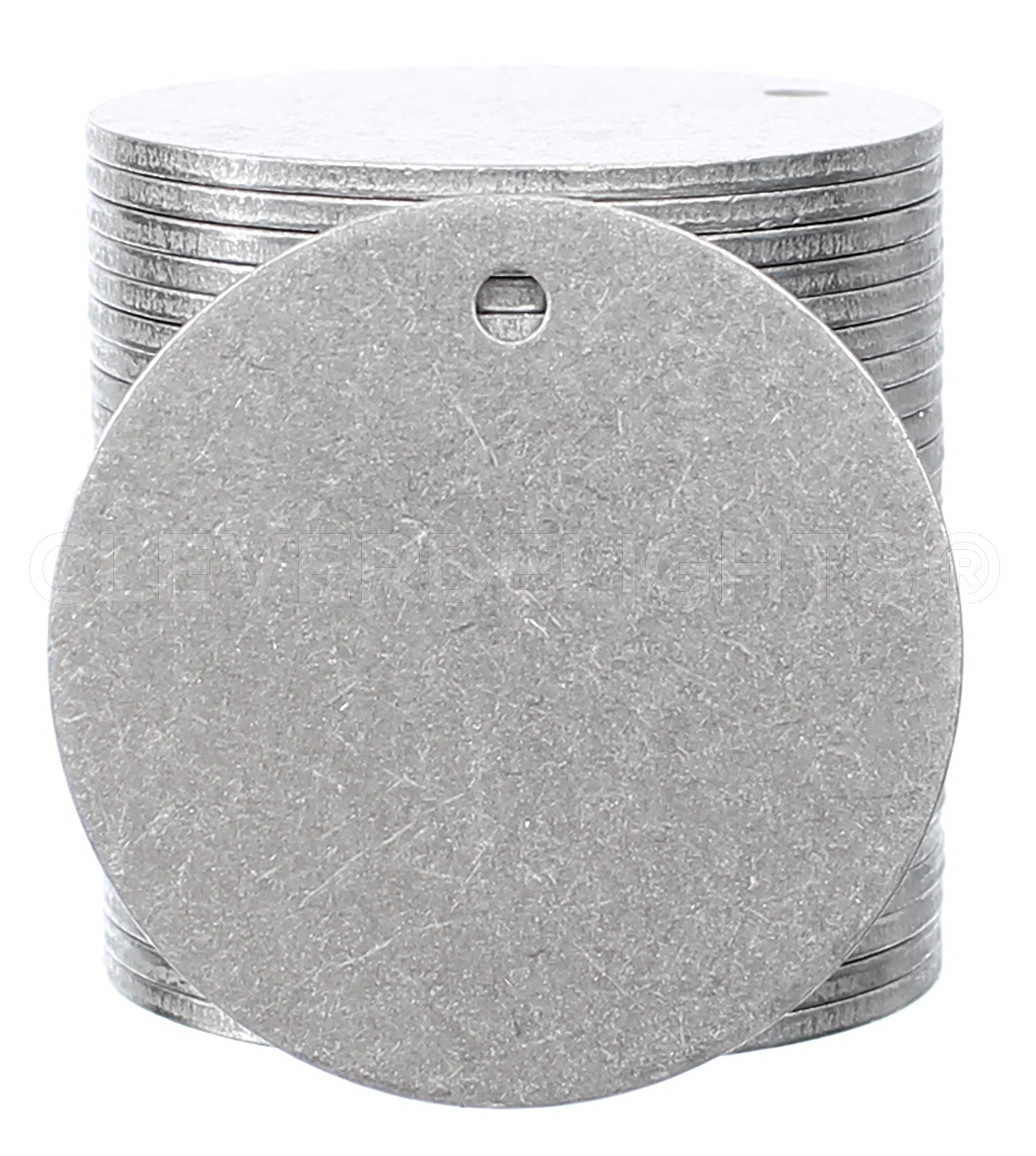 CleverDelights 1.5" Round Aluminum Stamping Blanks - 3mm Hole - Raw