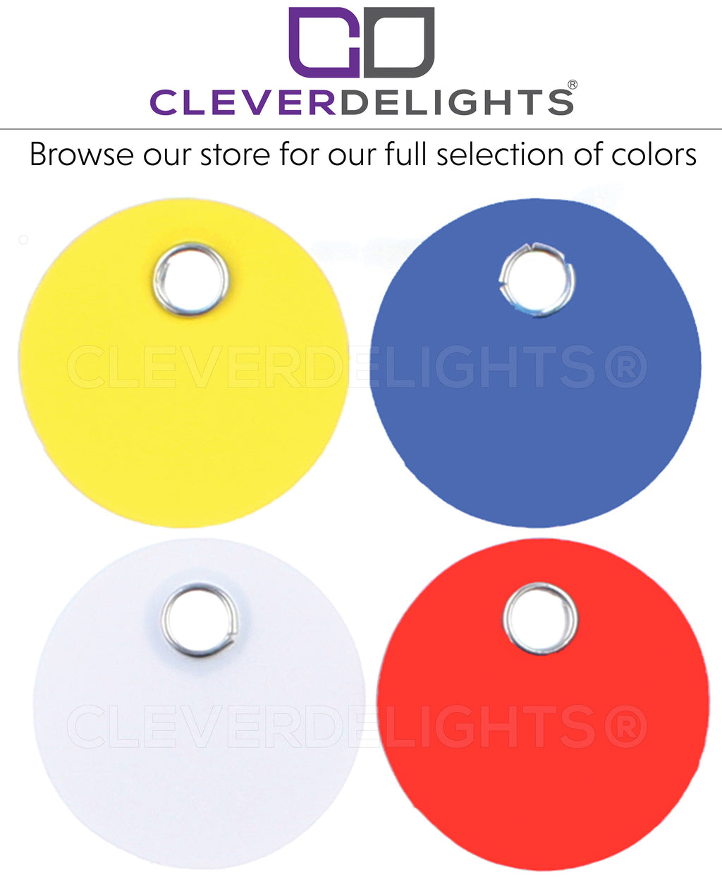 CleverDelights White Plastic Tags - 1" Round