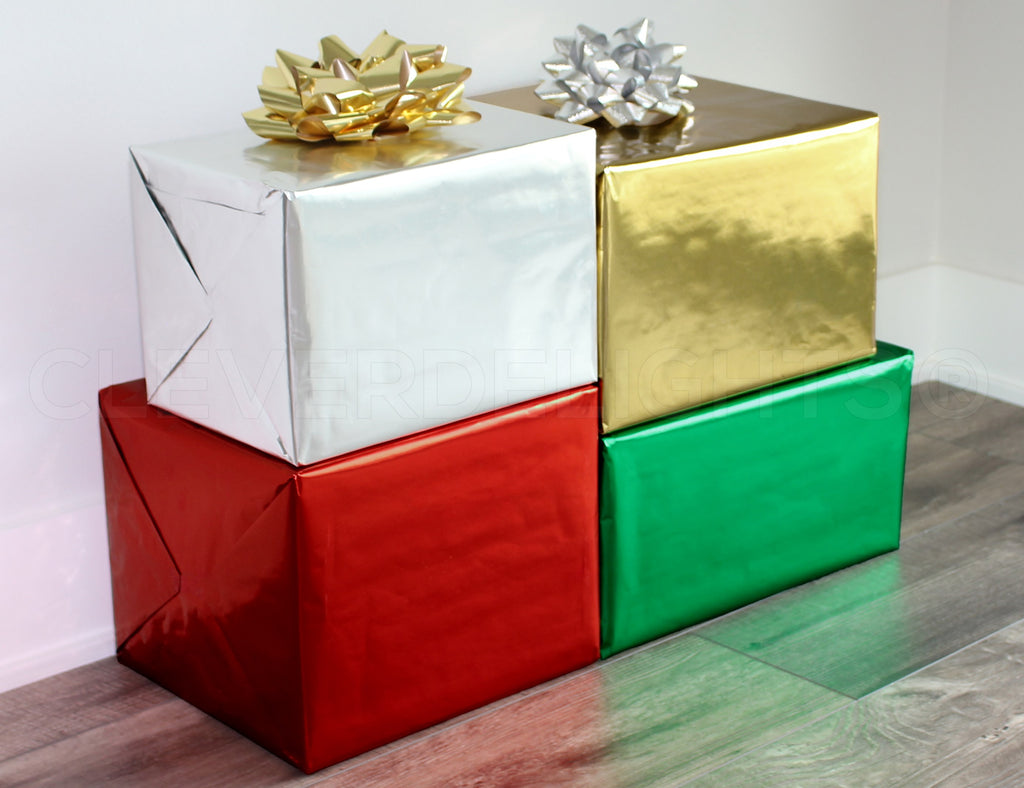 CleverDelights Metallic Gift Wrapping Paper - 4 Rolls